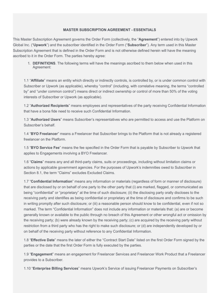 Master Subscription Agreement Essentials 2 1 | PDF | Indemnity | Taxes