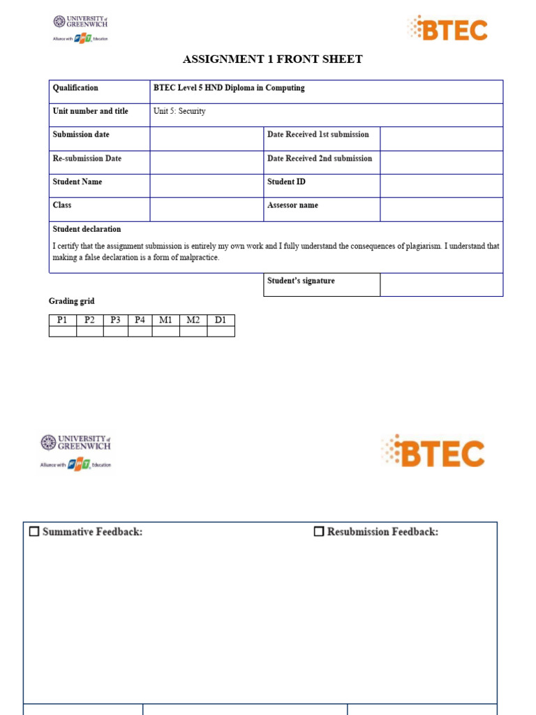 1 - Unit 5 - Assignment 1 Frontsheet | PDF