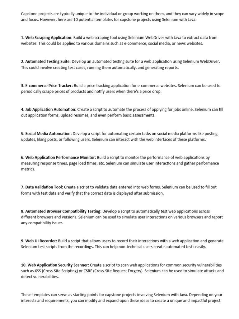 Capstone Projects | PDF | Selenium (Software) | World Wide Web