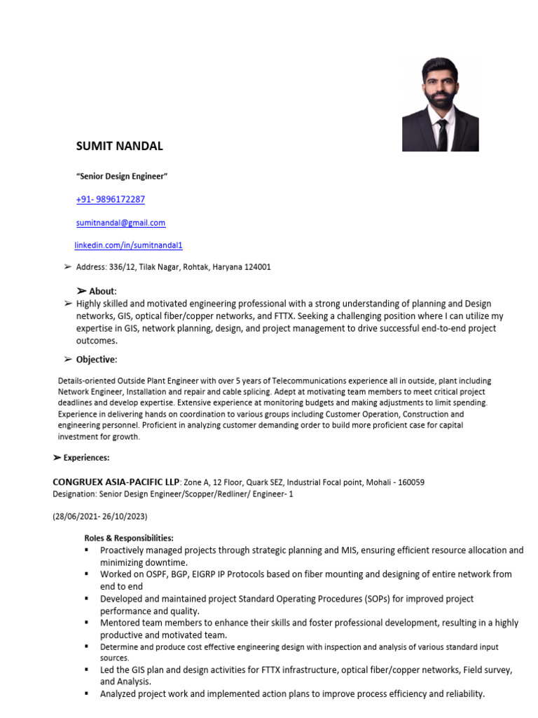 Sumit Nandal Resume | PDF | Fiber To The X | Computer Networking