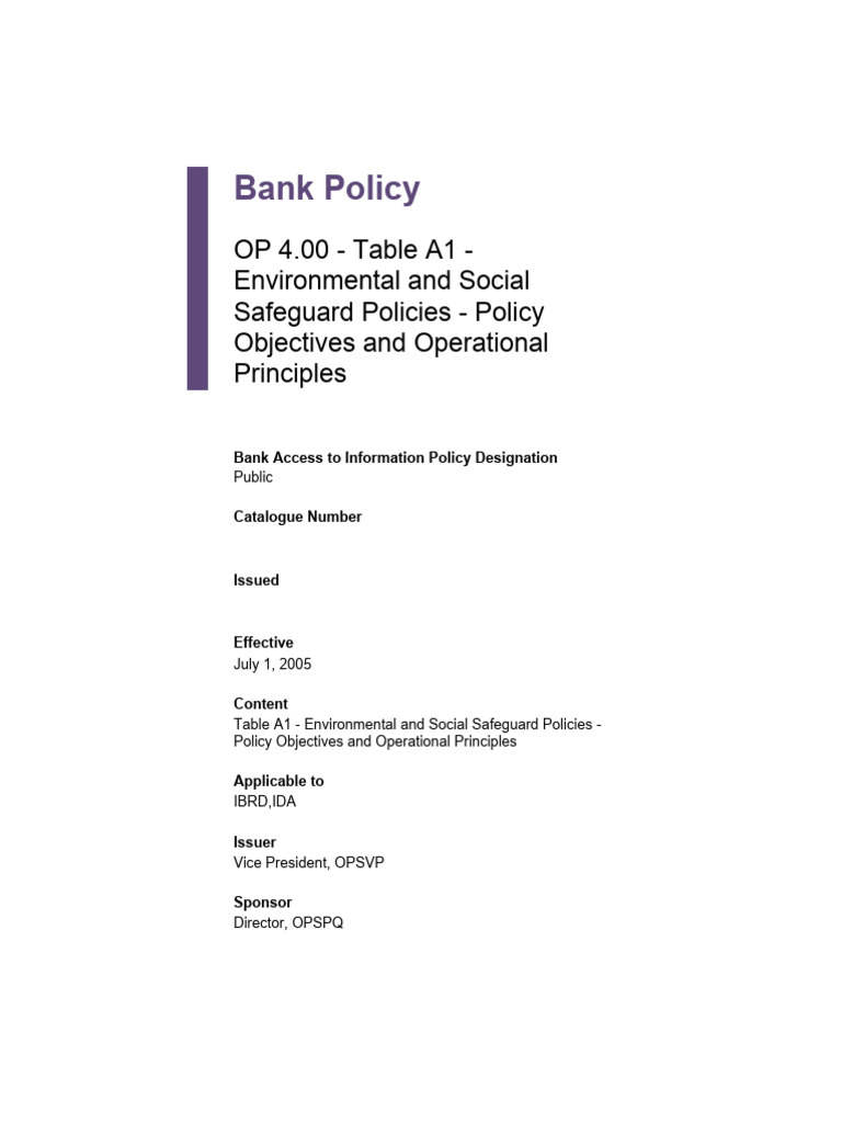 Environmental & Social Safeguard Policies | PDF | Environmental Impact ...