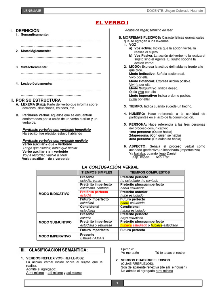 Clasificación y Estructura del Verbo | PDF | Verbo | Semántica
