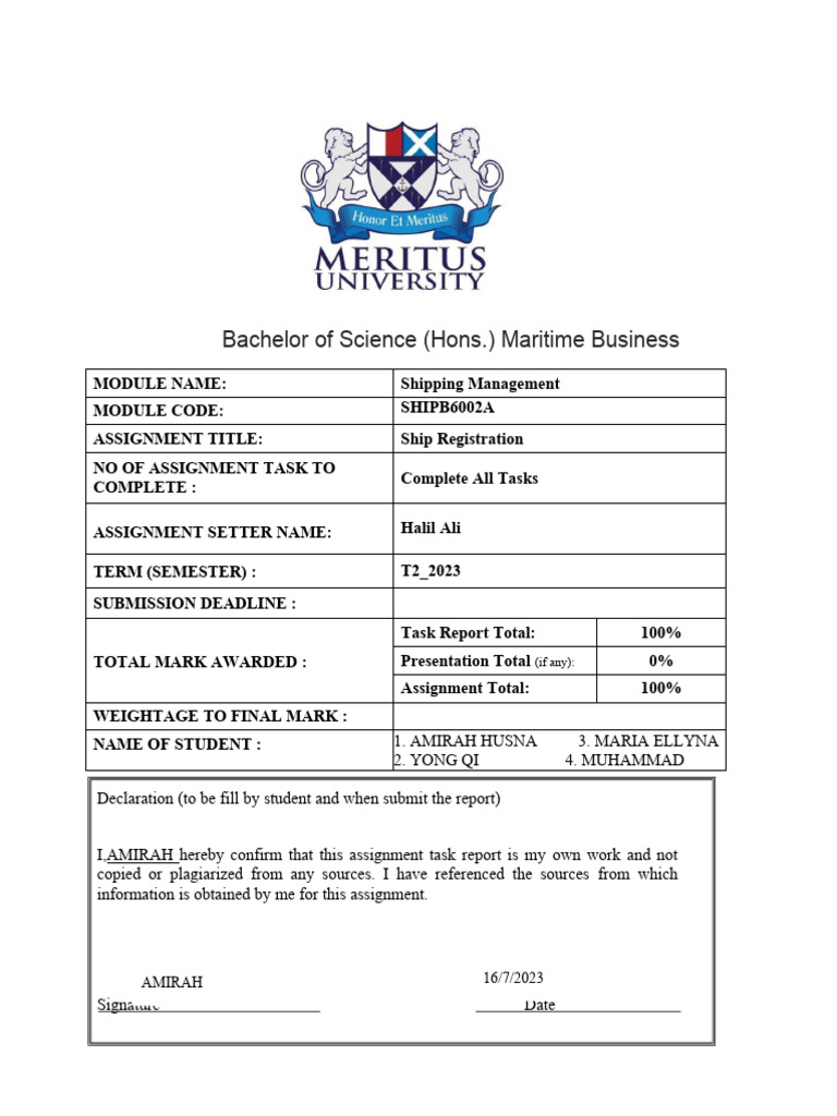 Ship Registry Assignment | PDF | Shipping