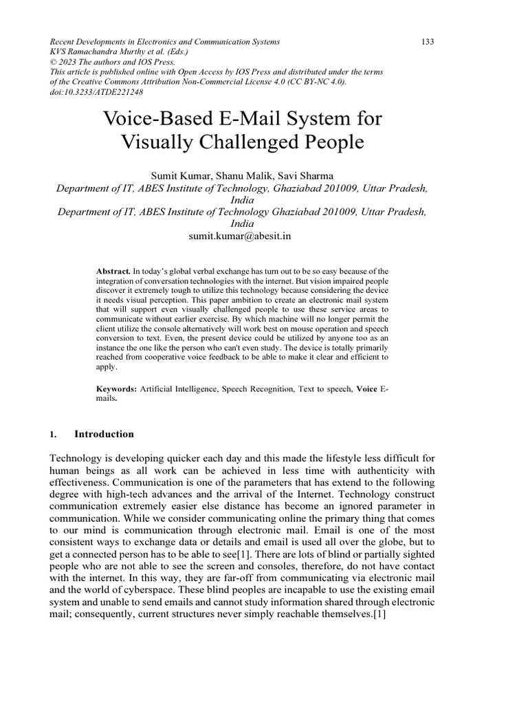 Voice Email System for the Visually Impaired | PDF | Interactive Voice ...