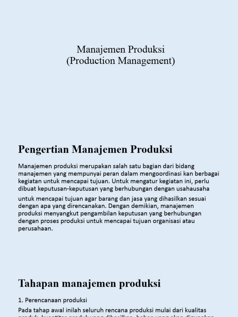 Pengertian dan Tahapan Manajemen Produksi | PDF | Karier & Perkembangan