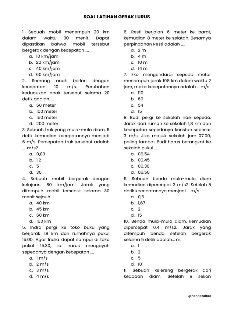 Latihan Soal Gerak Lurus Kelas VII | PDF Latihan Soal Gerak Lurus Kelas VII | PDF