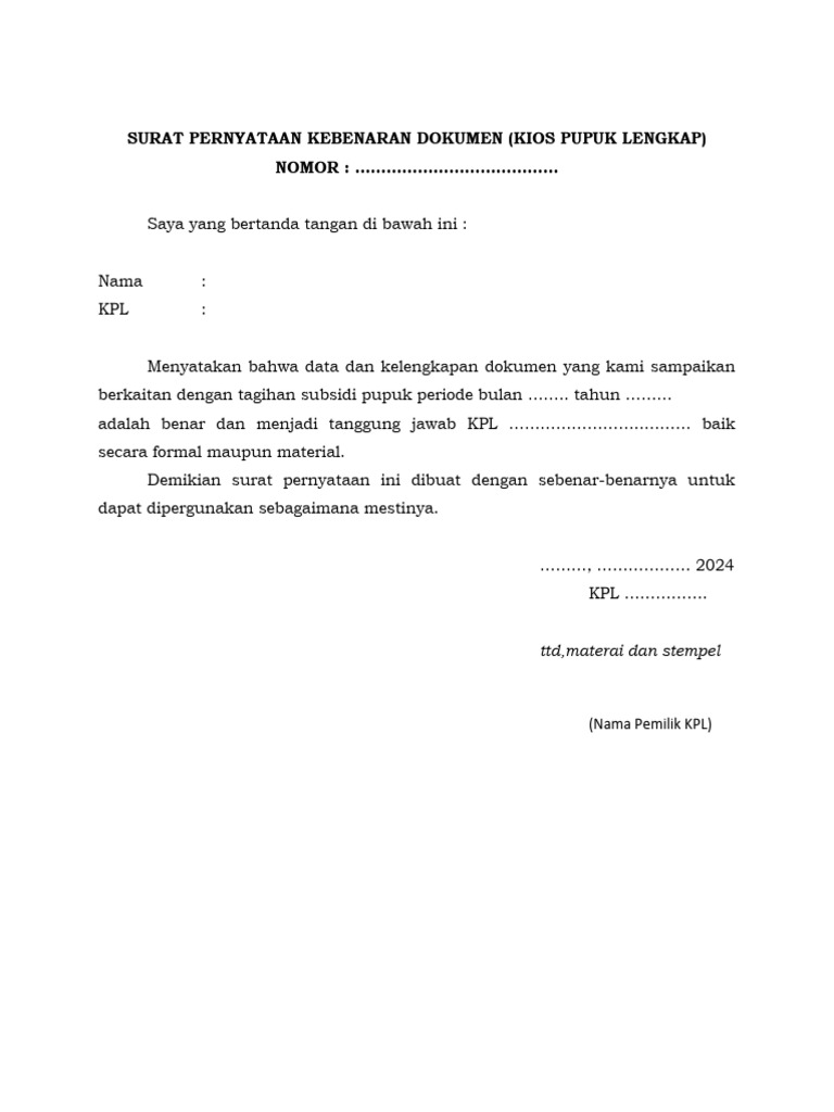 Ipubers Surat Pernyataan Kebenaran Dokumen KPL | PDF | Teknologi & Rekayasa