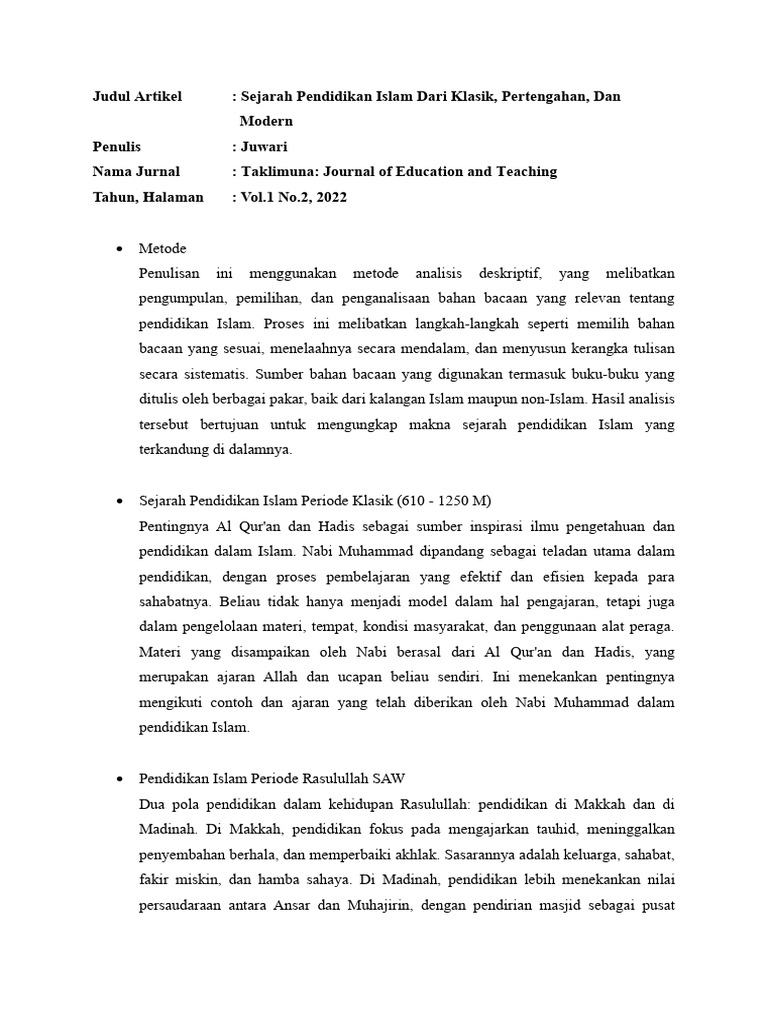 Review Jurnal Hakikat Sejarah Pendidikan Islam (M. Idham Kholid) | PDF