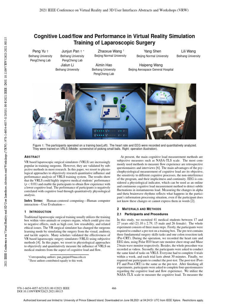 Yu 2021 | PDF | Virtual Reality | Cognitive Science