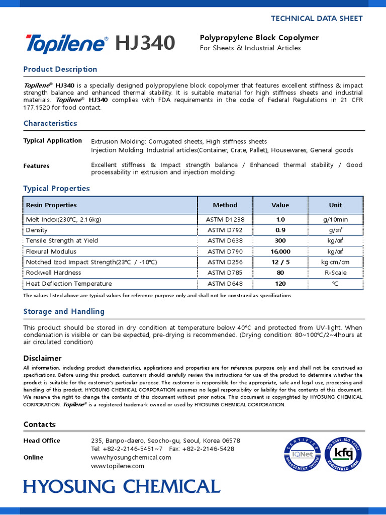Topilene HJ340 TDS en | PDF