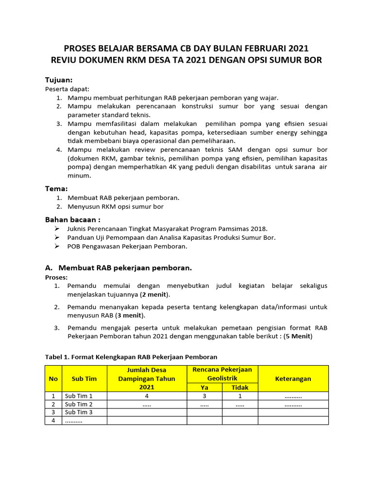Pelatihan RAB Sumur Bor Desa | PDF