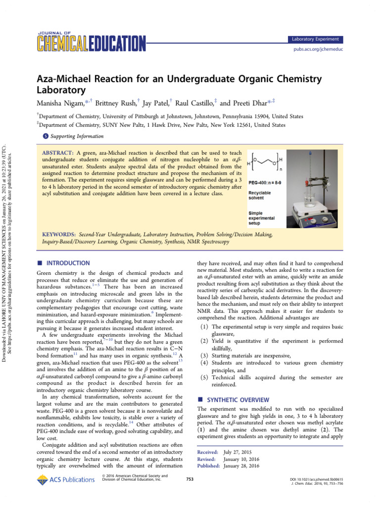 Aza-Michael Reaction - AACCSS | PDF | Chemical Reactions | Chemistry