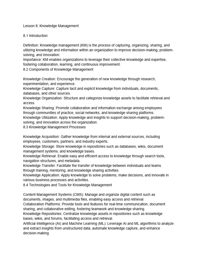 Lesson 8 - Knowledge Management | PDF | Knowledge Management | Knowledge