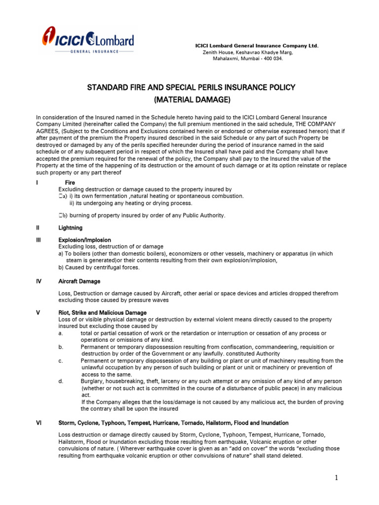 ICICI Fire Insurance | PDF | Insurance | Indemnity