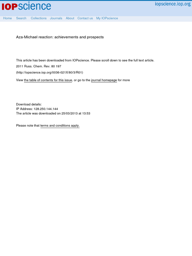 Aza-Michael Reaction Review | PDF | Chemical Reactions | Amine