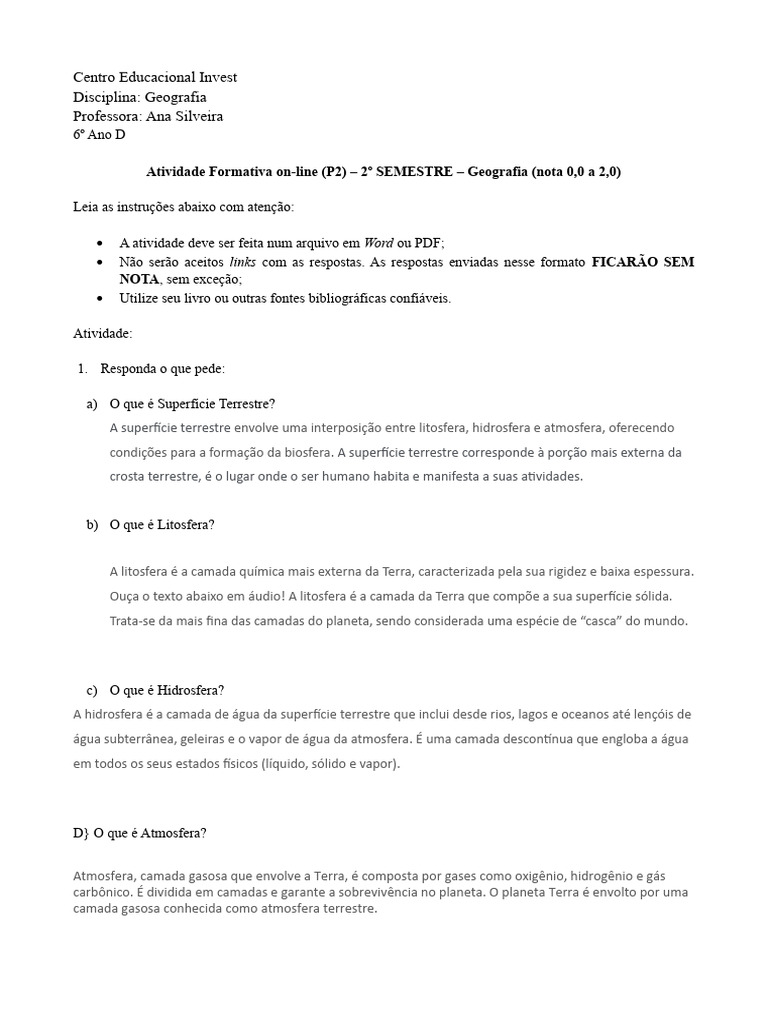 Formativa Geografia 2p2 | PDF | Terra | Água