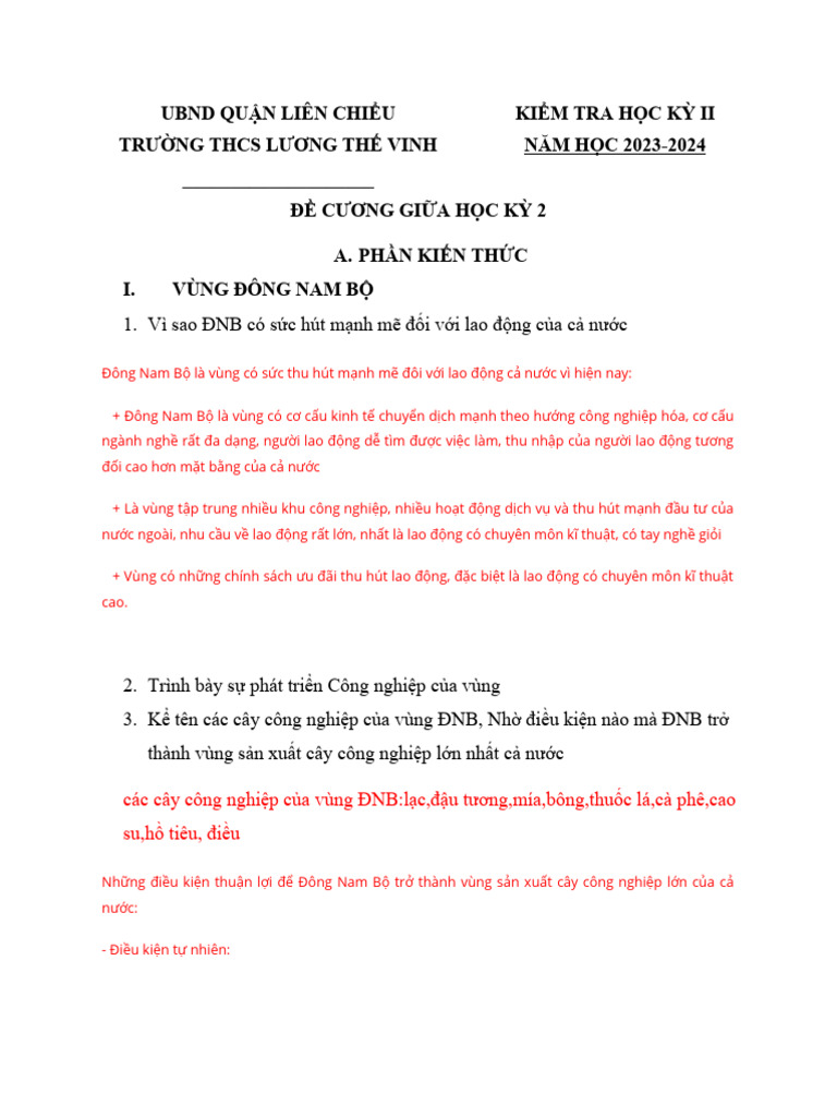 Noi Dung On Tap Giua Hk2 - Dl9 - 23-24 | PDF