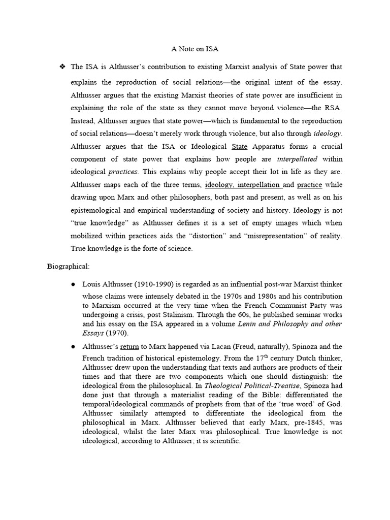 A Note on ISA | PDF | Louis Althusser | Ideologies