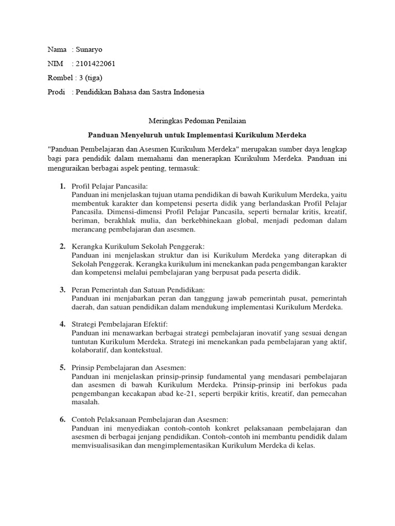 Sunaryo 2101422061 Pedoman Penilaian | PDF