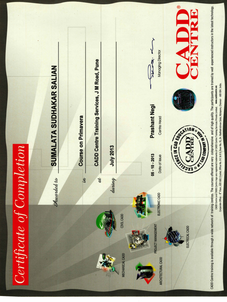 Sumalata Sudhakar Salian-Primavera Course Certificate | PDF