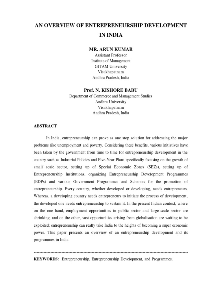 An Overview Of Entrepreneurship Development Pdf Entrepreneurship