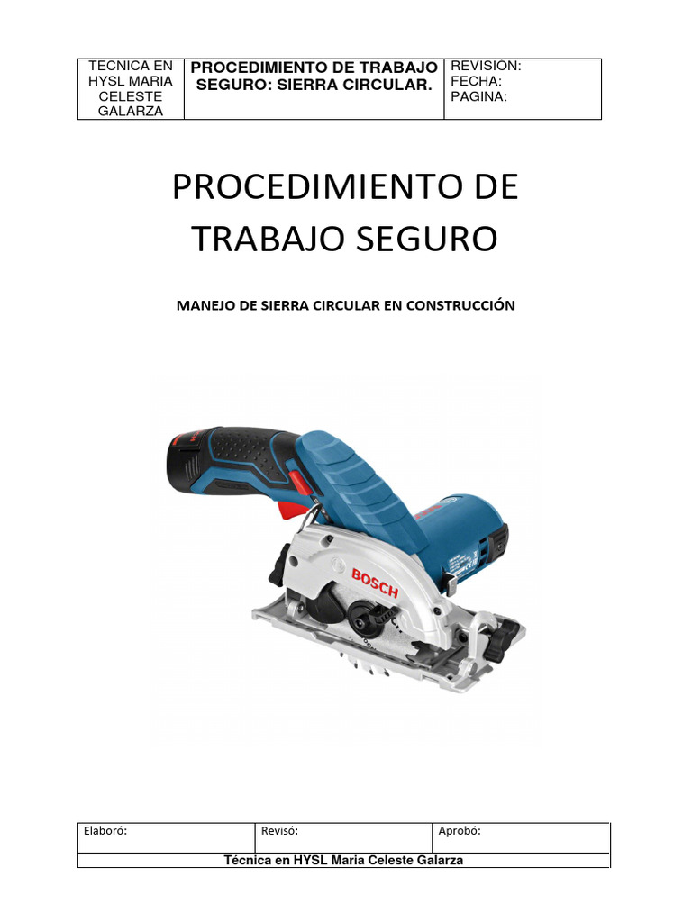 Procedimiento de Trabajo Seguro (Sierra Circular Manual) | PDF | Cambiar | Motores