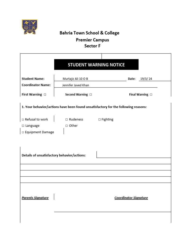 Student Warning Notice | PDF