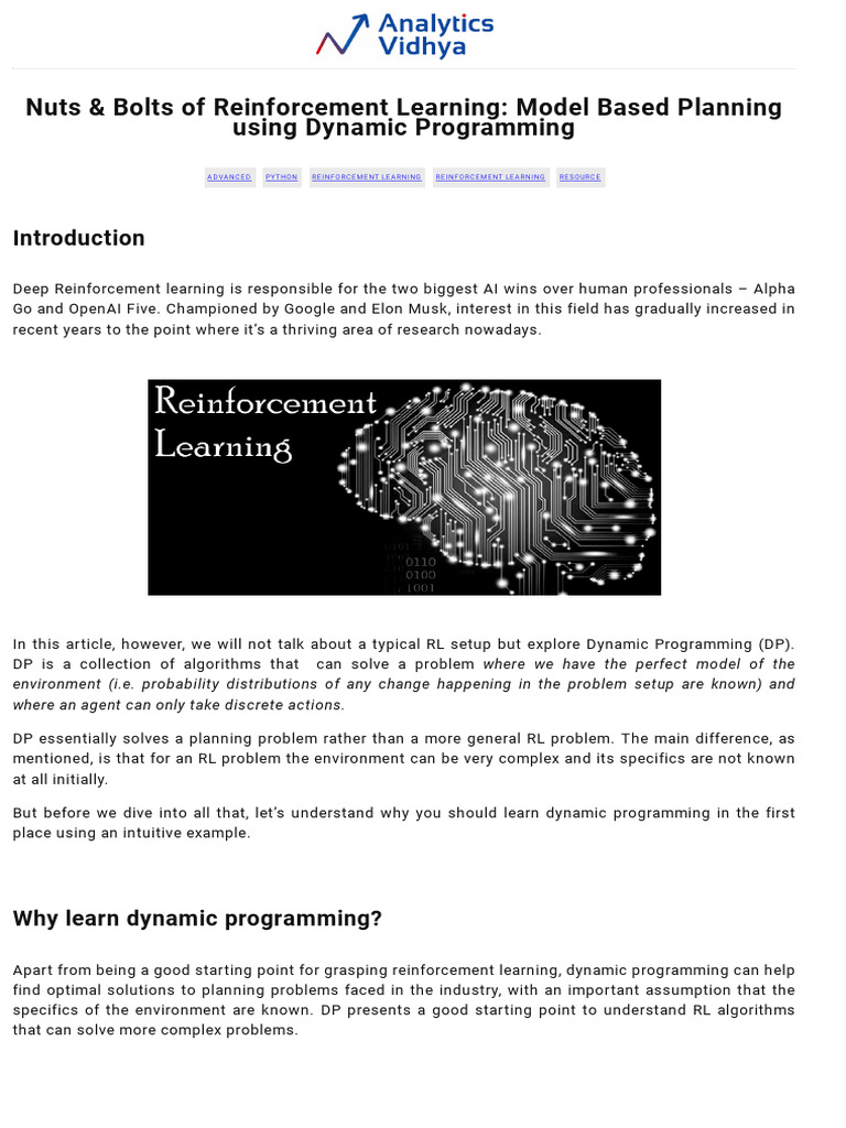 Reinforcement Learning Model Based Planning Dynamic Programming | Download Free PDF | Dynamic ...