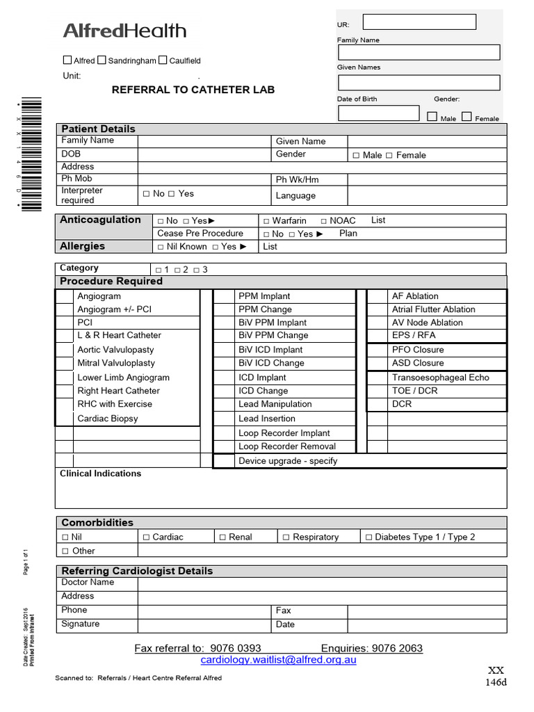Catheter Laboratory Referral Form | PDF | Heart | Cardiology