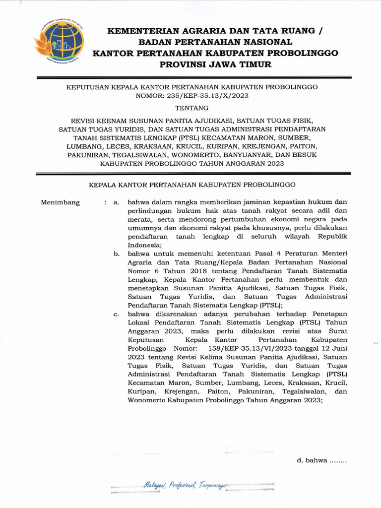 SK Panitia Ajudikasi PTSL 2023 | PDF