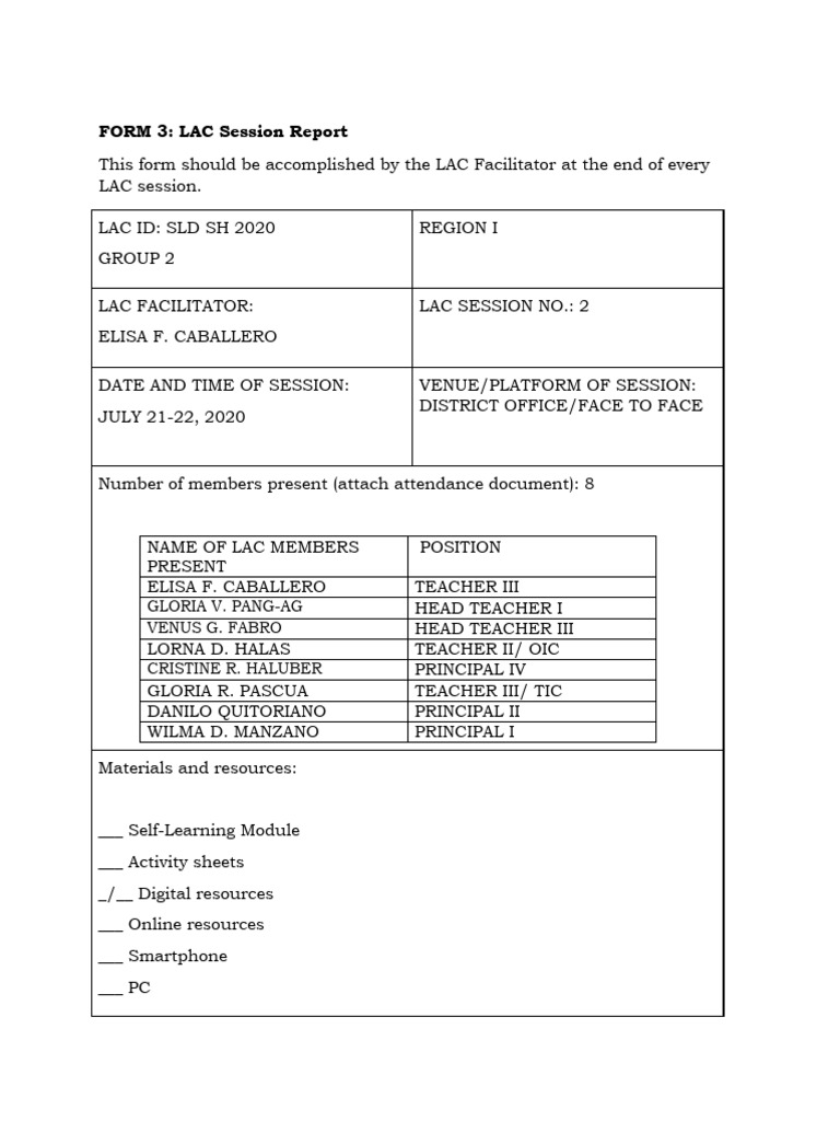 Lac Forms 3 4 and Minutes For Group 2 | PDF