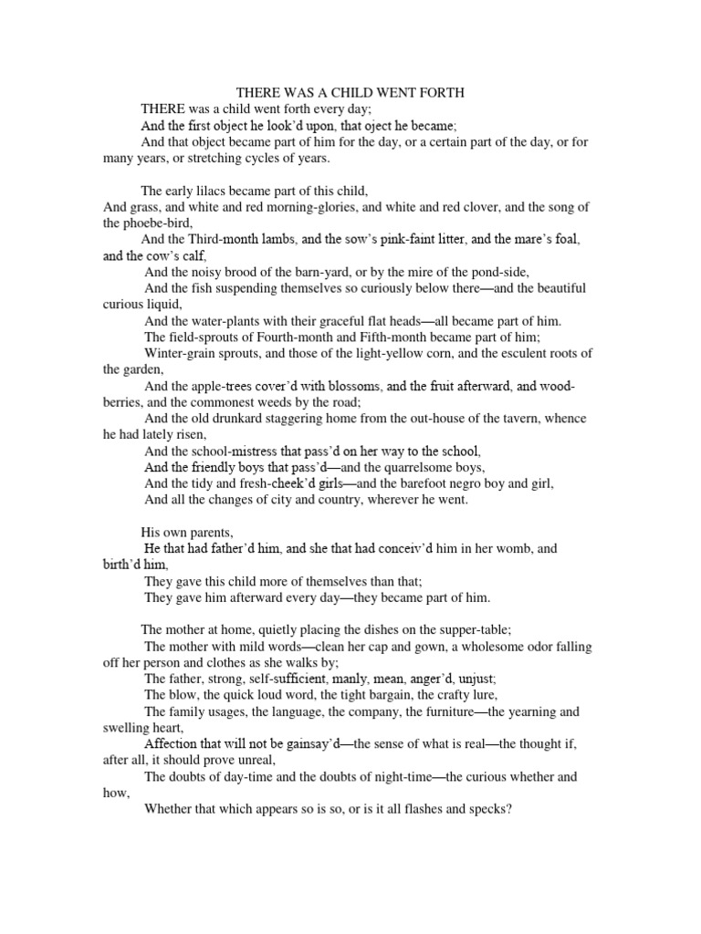 Whitman There Was A Child Went Forth | PDF | Home & Garden | Poetry