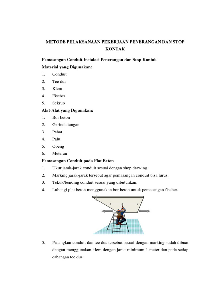 METODE PELAKSANAAN PEKERJAAN PENERANGAN DAN STOP KONTAK | PDF