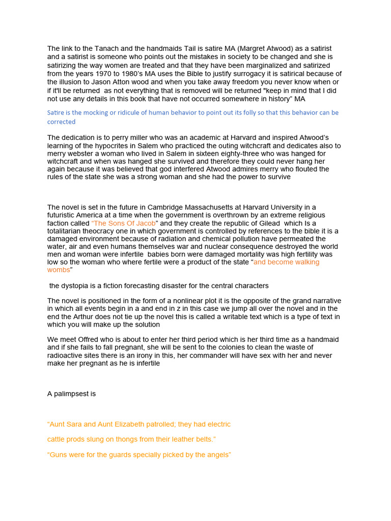 The Hand Maids Tails Notes | PDF