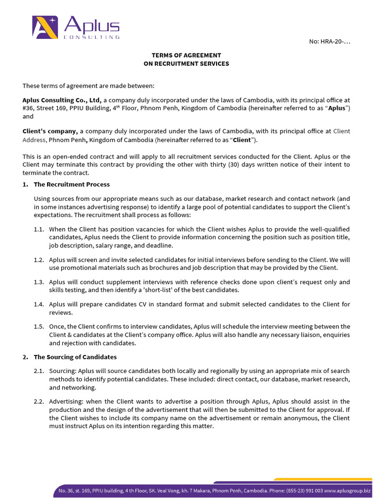 Term of Agreement - TOA | PDF | Value Added Tax | Recruitment