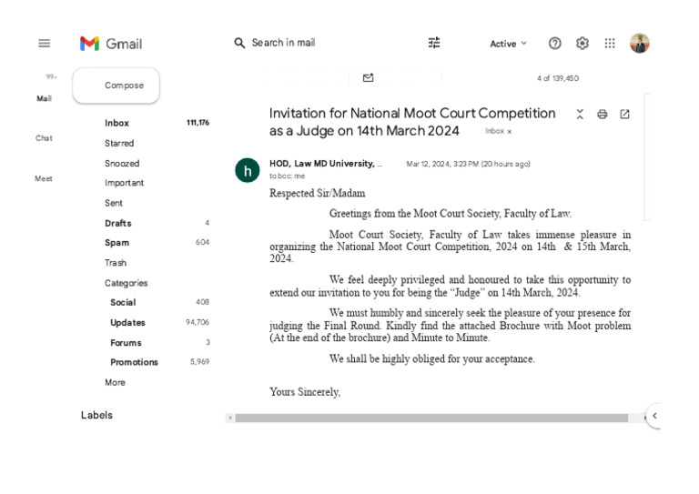Invitation For National Moot Court Competition As A Judge On 14th March 2024 - Naveenarya@gmail ...