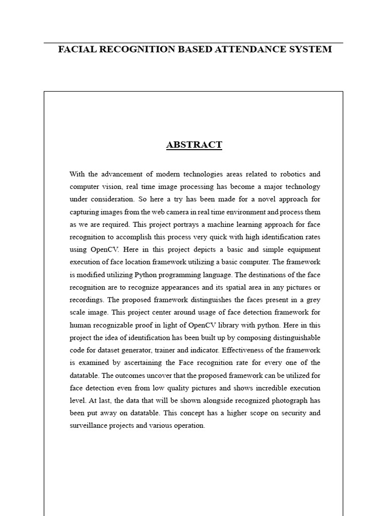 Face Recogniton For Attendance System | PDF | Python (Programming Language) | Feasibility Study