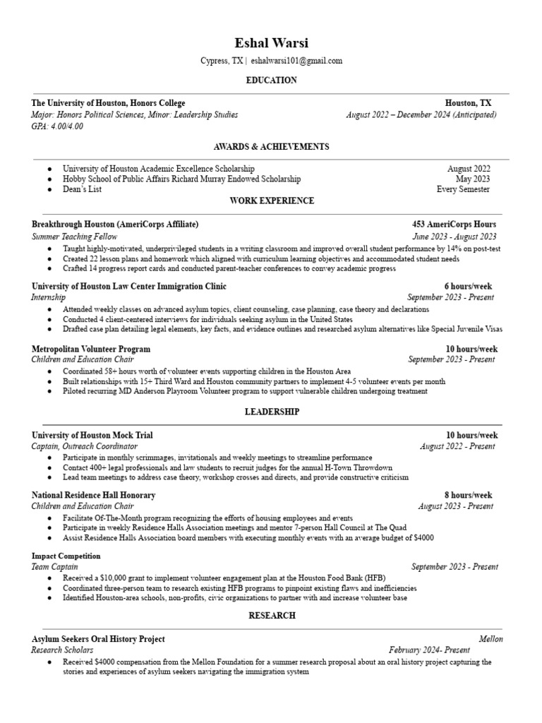 Eshal Warsi Digital Portfolio Resume | PDF