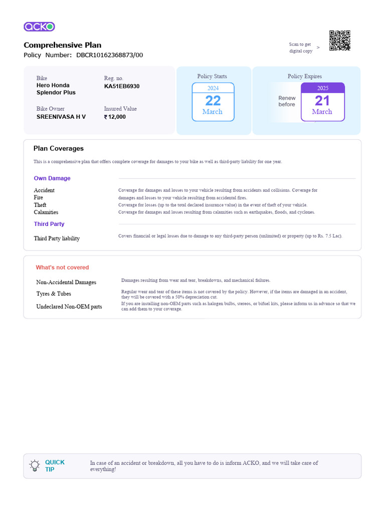 Policy Document | PDF | Insurance | Motorcycle