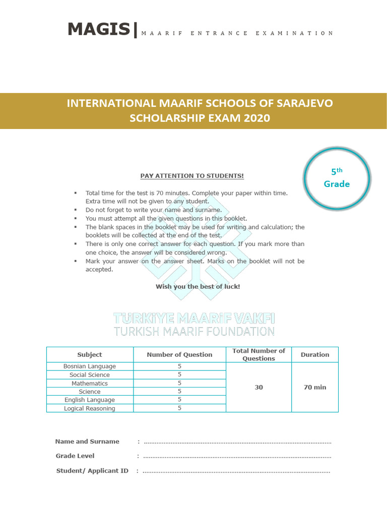 Magis - : International Maarif Schools of Sarajevo Scholarship Exam ...
