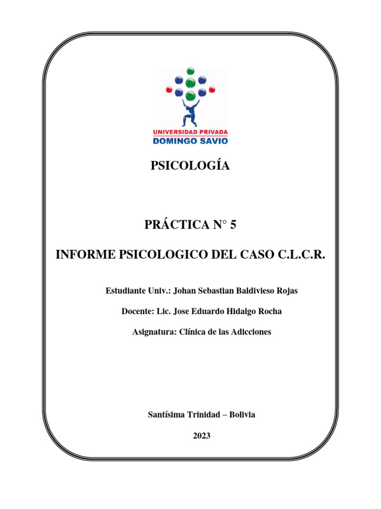 Informe Psicologico Caso - Sin Nombre | PDF | Ansiedad | Trastorno depresivo mayor