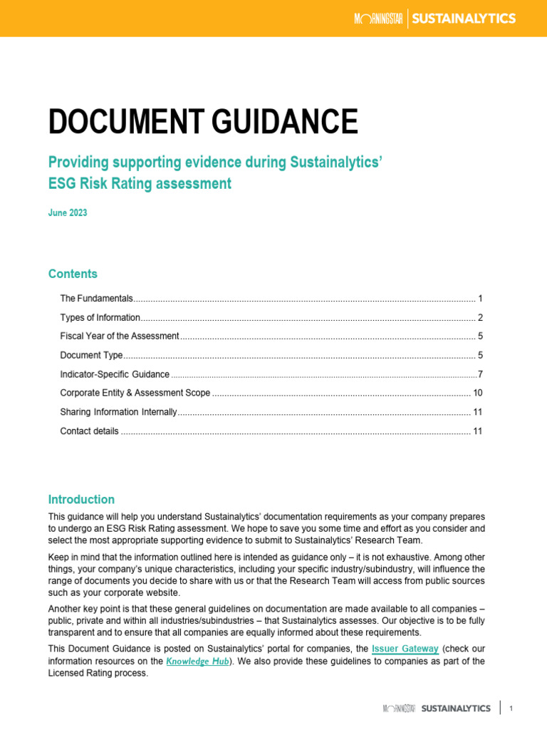 Sustainalytics ESG Assessment Guidance | PDF | Non Disclosure Agreement | Policy