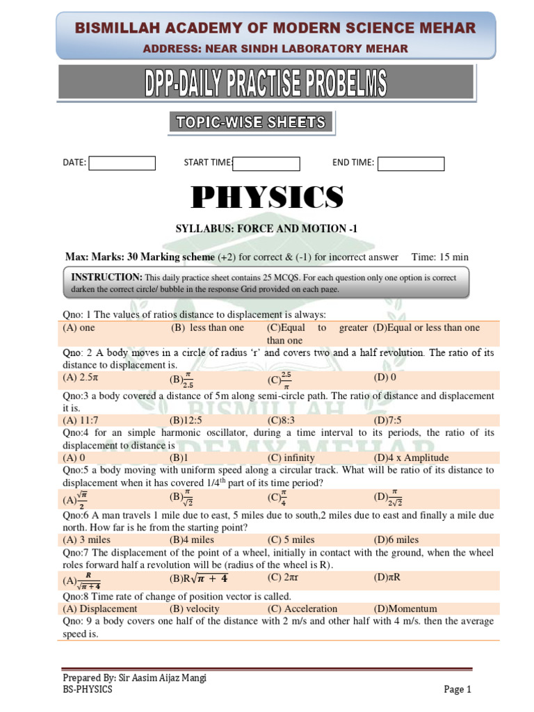 DPP - Force and Motion | PDF | Acceleration | Velocity