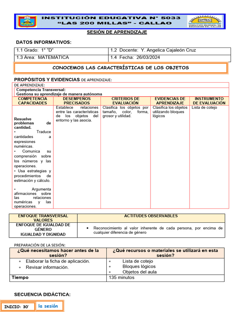 Clasificación de Objetos en 1°D | PDF | Aprendizaje | Evaluación
