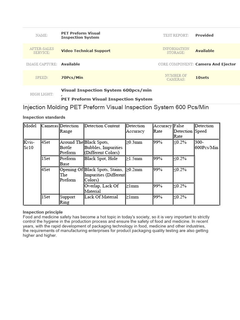 Visual Inspection PET Preform 2 | PDF | Optical Fiber | Camera