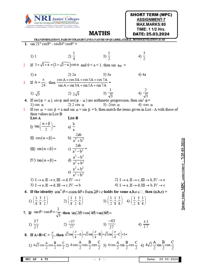 Short Term MPC Assignment-7 (25-03-2024) | PDF | Chemical Bond ...