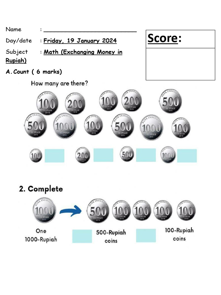 Math - Exchanging Money in Rupiah | PDF
