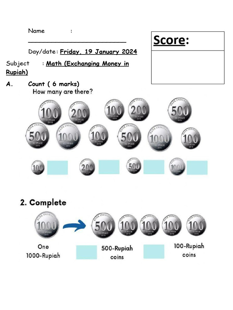 Math - Exchanging Money in Rupiah | PDF