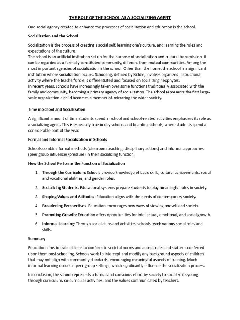 School's Role in Socialization Process | PDF | Socialization | Schools