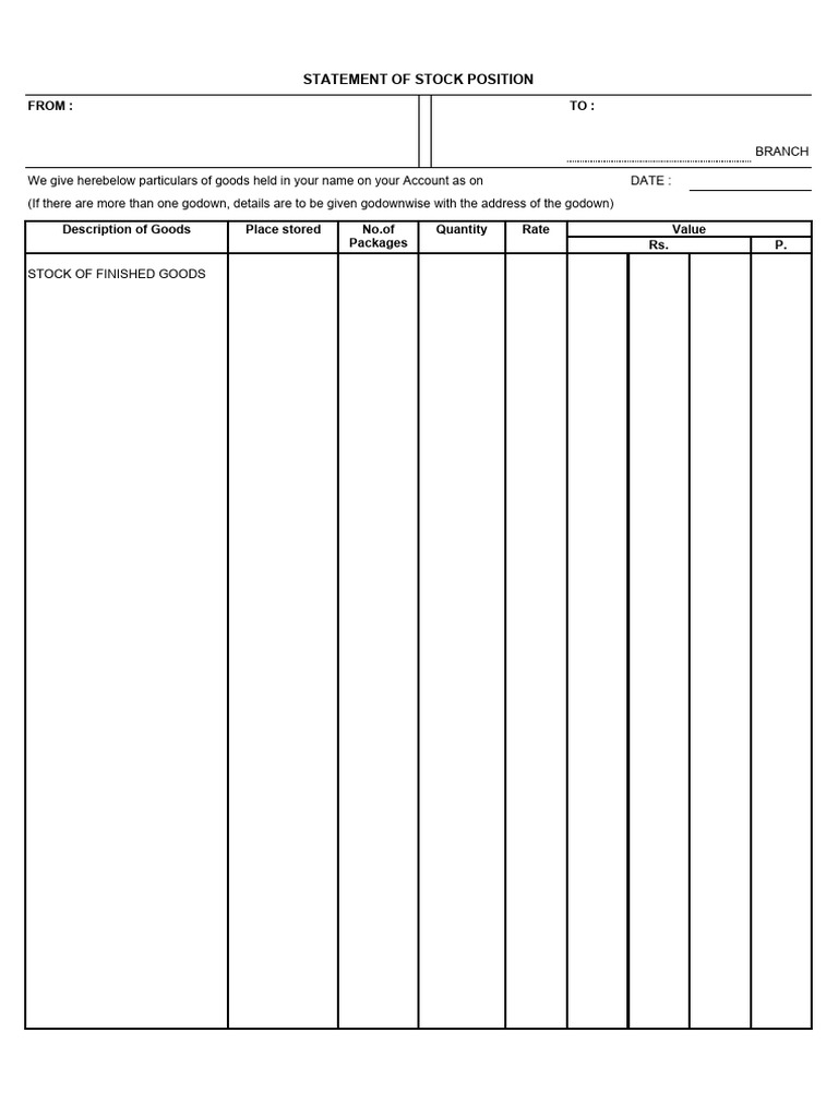 Stock Position Statement Template | PDF